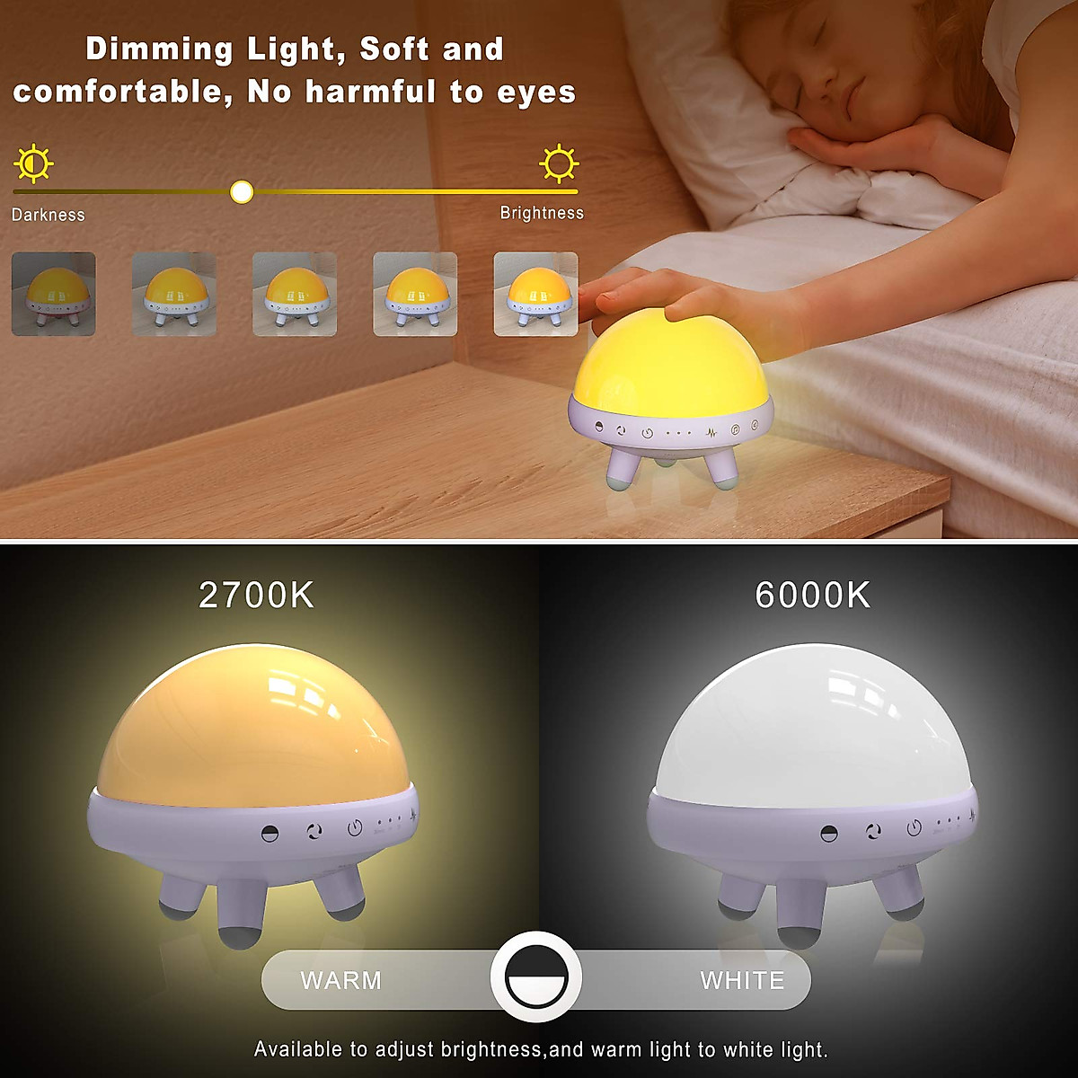 YACHANCE Night Light for Kids White Noise Sound with Color Changing Dimming Function Baby Night Light Rechargable Touch Control 31 Nice Sounds,3 Night Modes,7 Color and 256 RGB,...Purple