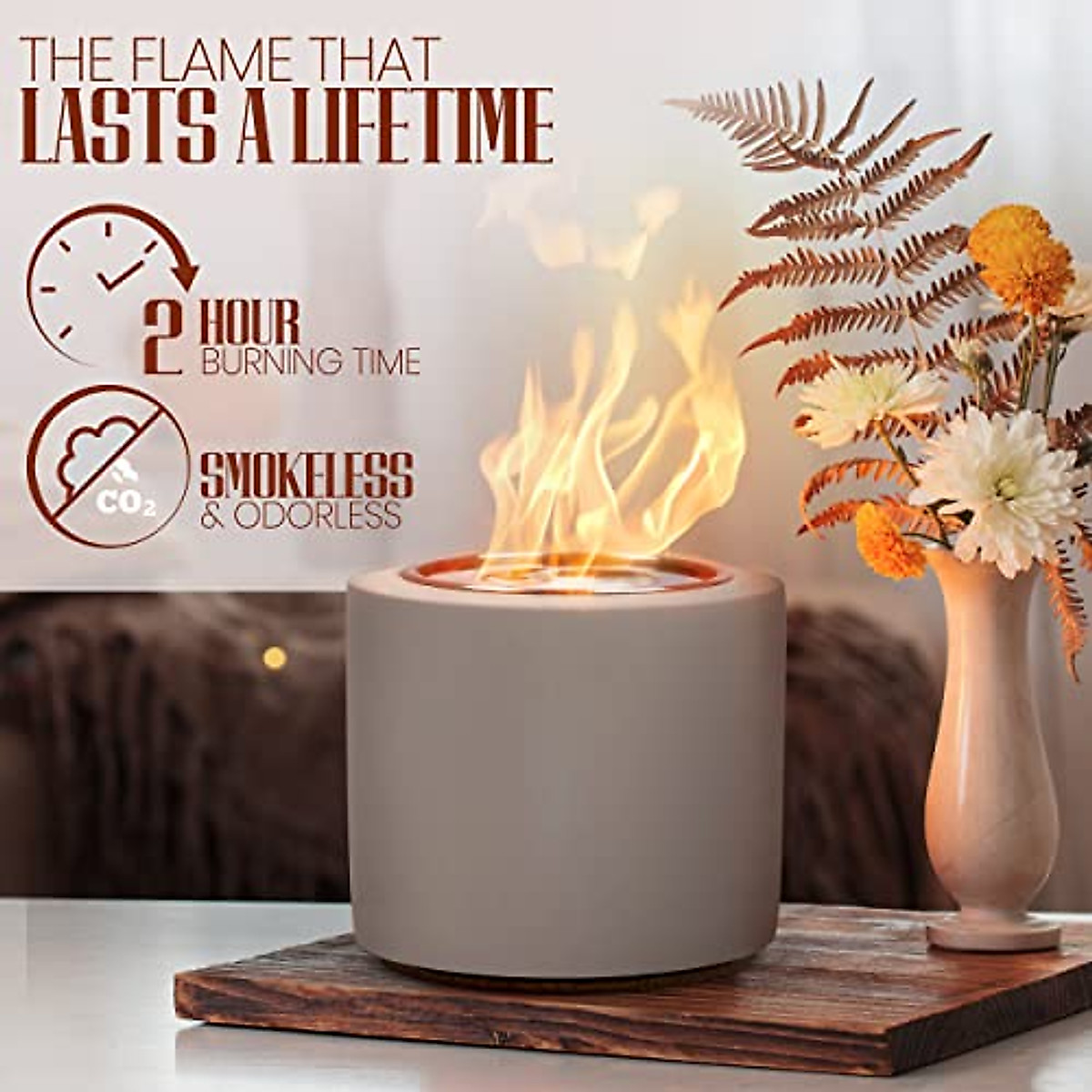 Tabletop Fire Pit, Fire Bowl with 2 Roasting Sticks | Small, 91% Isopropyl Alcohol Mini Fire Pits for Balcony, Patio Décor -Portable Fire Pit for Camping and Hiking | Smores Kit