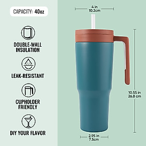Fijinhom 40 oz Tumbler with Handle and Straw, Triple Layer Insulated Stainless Steel Water Bottle with Infuser, Travel Tumbler Fit Most Cupholder, Gifts for Women & Men, Lake Blue