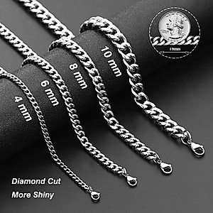 ZNBOH Silver Cuban Link Chain Necklace for Men Stainless Steel Chains for Men Women Miami Tone Diamond Cut Chain Necklaces Accessories Jewelry 4/6/10mm 18/20/22/24/26 Inch