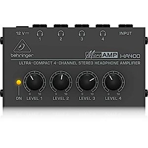Behringer MICROAMP HA400 Ultra-Compact 4 Channel Stereo Headphone Amplifier,Silver