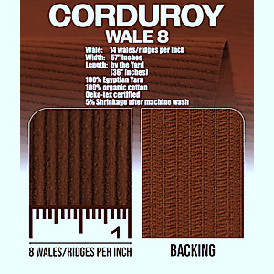 Corduroy Fabric 8 Wale Apparel 290-300GSM Solid Color by Continuous Yard 58" W 100% Cotton - Egyptian Yarn Stripe Texture Soft Trouser Coat Cushion Cover Sofa Cover Sewing Costume Upholstery Navy