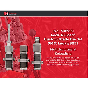 Hornady Custom Grade New Dimension 3-Die Set, 9mm Luger 9x21(.355) (546515) -Caliber Specific Reloading Equipment for Handloaders with Full Length Sizer Die, Seating Die, Sure-Loc Rings, & Storage Box