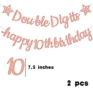 10th Birthday Decorations Banner Balloons - (22pack) Rose Gold Glitter Banner for Girls Boys, Double Digits Banner, Happy 10th Birthday. 20pcs 12 inch Balloons