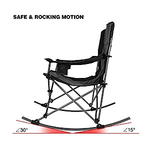 Varbucamp Camping Rocking Chair Outdoor, Folding Heavy Duty Rocker Patio Lawn Chair with High Back, Portable for Indoor Outside Garden, Black Padded Back