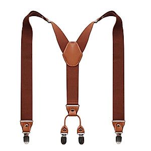GUCHOL Suspenders Bow Tie for Mens and Women Heavy Duty Elastic Wide Suspenders Strong 4 Metal Clips Adjustable (Brown)