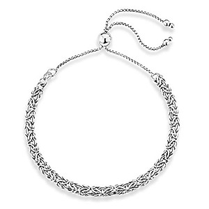 Miabella Italian 925 Sterling Silver 4mm Byzantine Adjustable Bolo Link Chain Bracelet for Women Handmade in Italy (sterling silver)