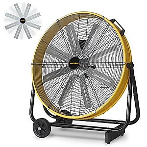 VENTISOL 24 Inch Industrial Floor Drum Fan, 8600 CFM Heavy Duty Floor Fan 3-Speed Air Circulator with Castors, High Velocity Commercial Shop Fan for Warehouse, Basement, Facotry, Barn, Garage