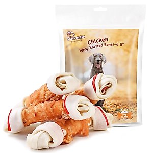Pawmate Large Size Chicken Wrapped Rawhide Bones for Large Breed, Long Lasting Chew with Taurine Dog Treats Teeth Cleaning Snacks for Medium Large Dogs 5 Counts