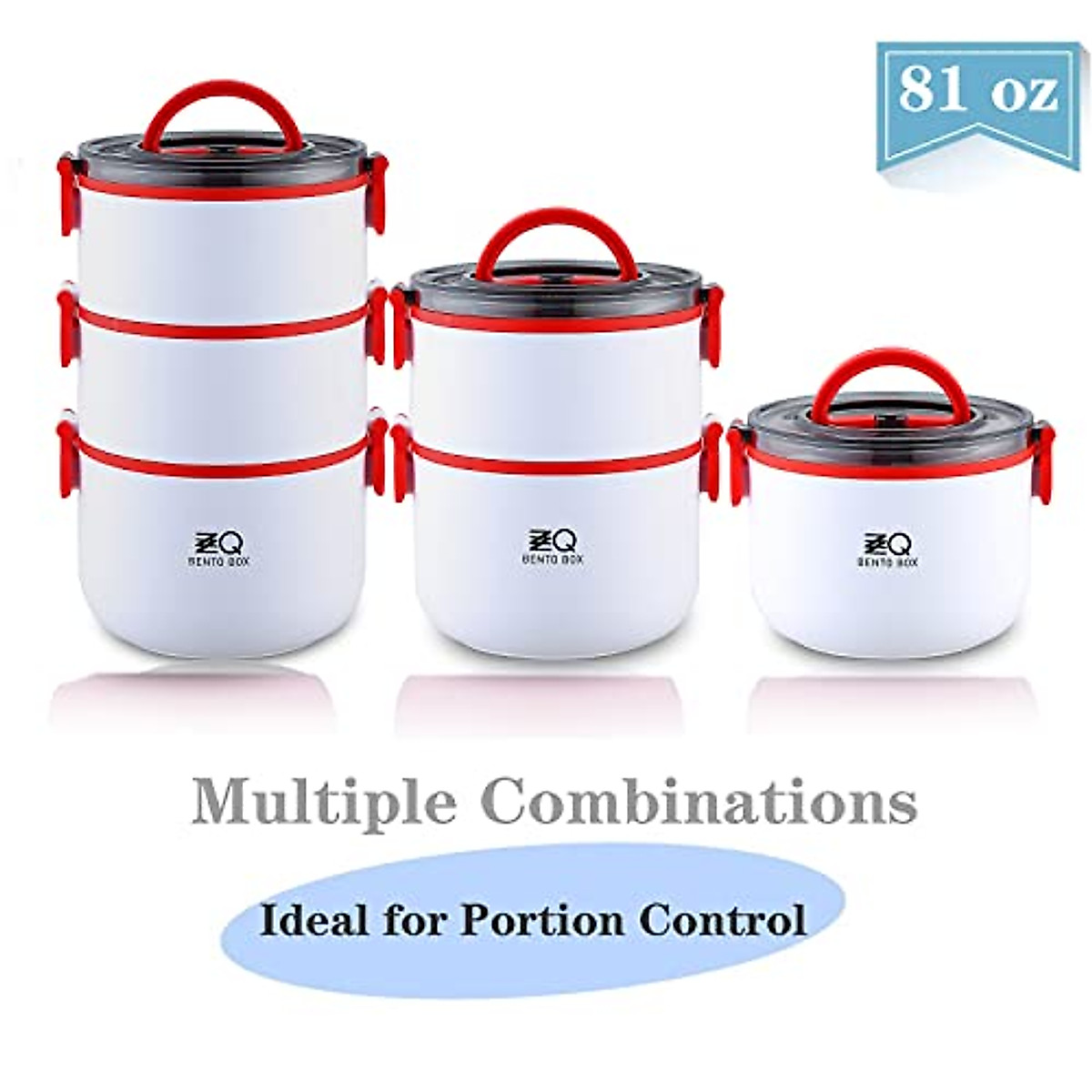 ZZQ Bento Box Adult Lunch Box with Bag/Utensil, Stackable Large 81-oz Salad Bowl - Microwave Safe/Leak-Proof Bpa Free Lunch Containers for On-the-Go Balanced Eating - White