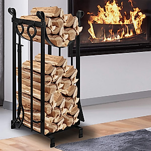 Amagabeli 30.7in Tall Fireplace Log Rack with 4 Tools Bundle Fireplace Bellows Large 15.5"x 7"