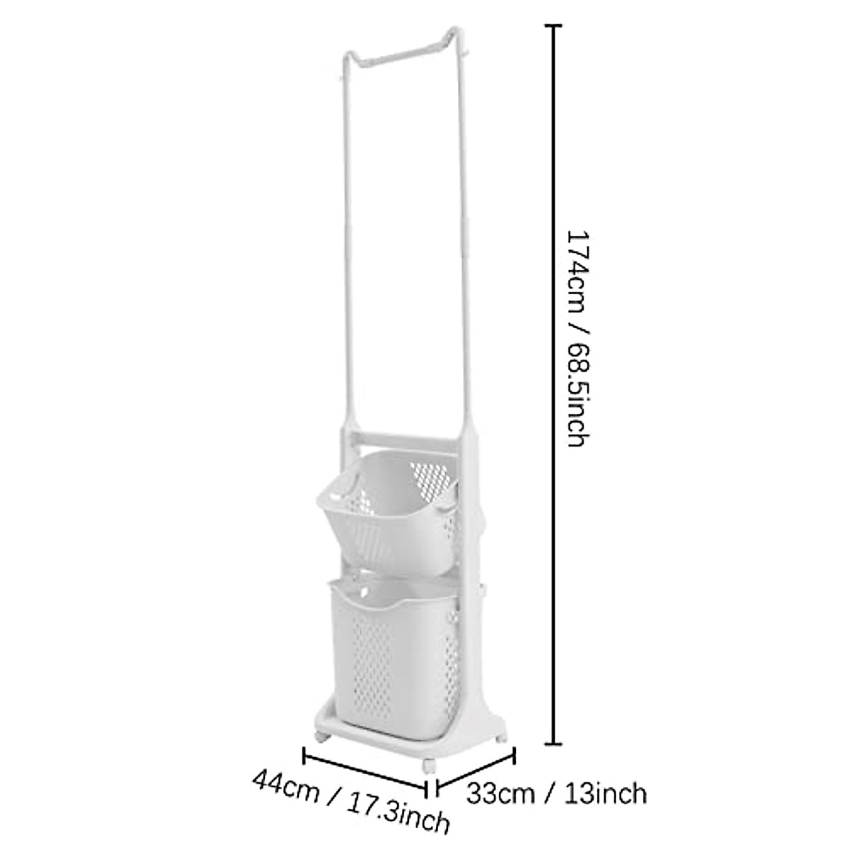 2-Tier Plastic Laundry Basket Laundry Hamper, Clothes Hamper with a thickened handle Shelf + Wheels ​Clothes Hamper Stands Up Well,Scope Of Application Bedroom/Balcony/Laundry Table(Off-White