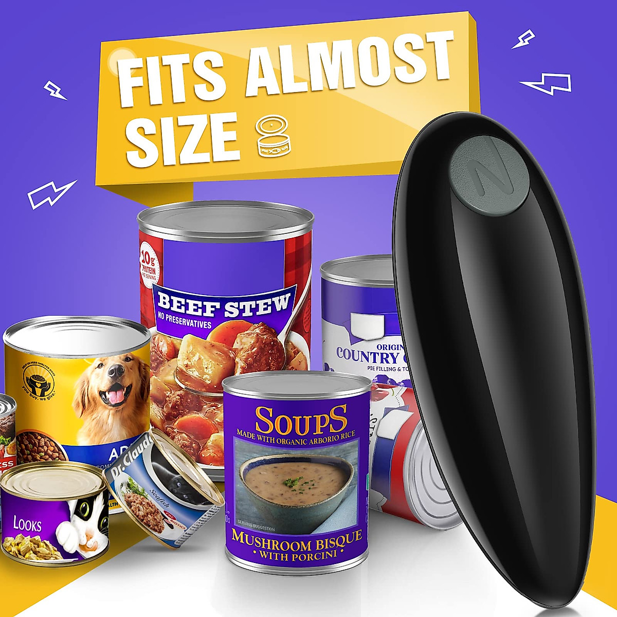 One Touch Electric Can Opener Easy Open Any Can Sizes with Smooth Edge, Hands Free Battery Operated Electric Can Openers for Kitchen, Kitchen Gadget Gift for Chef, Women, and Senior with Arthritis