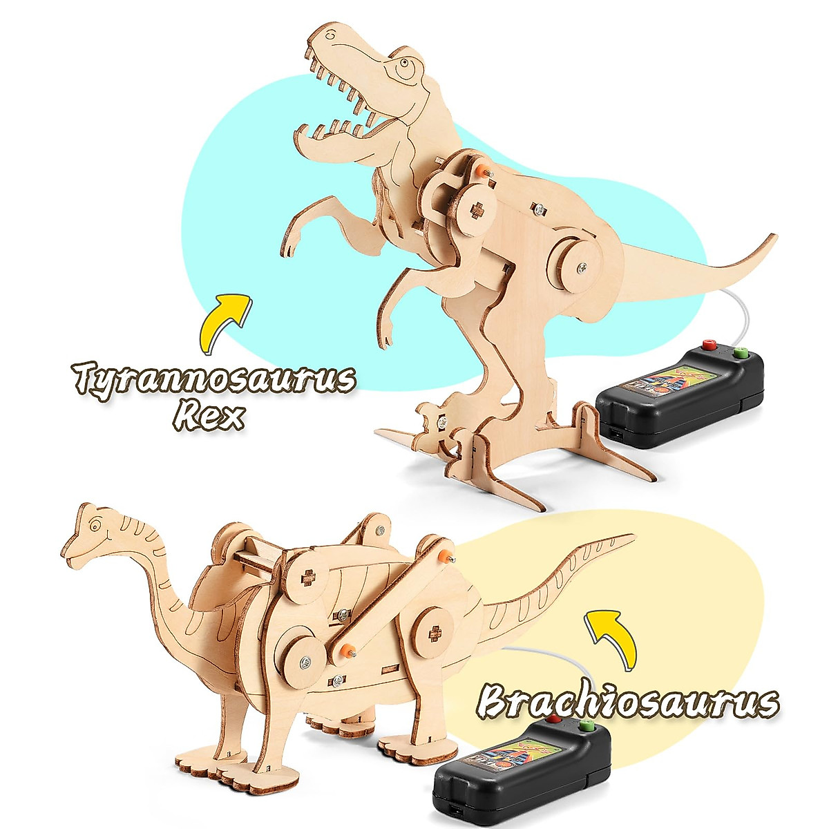 Dinosaur STEM Kits for Kids Ages 6-8-10-12, 4 in 1 Wood Building Toys for Boys Age 8-12, Build It Yourself Woodworking Kit, DIY 3D Wooden Puzzles Model Science Crafts for Kids, Stem Projects