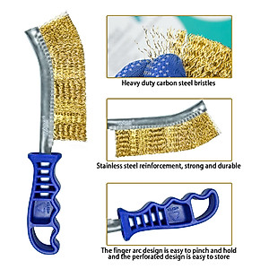 SALI Wire Brushes for Cleaning Rust Removal Heavy Duty Steel Brush Tool 11" Long Handle with Plastic Handle,for Automotive,Grill,Paint , Welding Slag&Household，More and Thicker Bristles Pack of 2