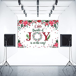 Aperturee Christmas Baby Shower Backdrop 7x5ft A Little Bundle of Joy is On The Way Red Xmas Winter Wonderland Photography Background Boy Girl Party Decoration Cake Table Decoration Photo Studio Booth