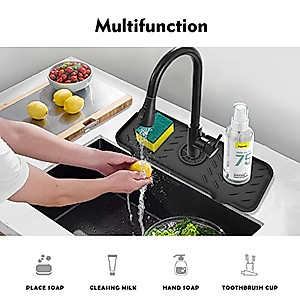 Kitchen Sink Splash Guard, Silicone Faucet Handle Drip Catcher Tray, fits faucet bottom diameter in 3.2 inch, Sponge Holder Sink Protectors Mat for Kitchen Bathroom Sink Accessories（15.4" x 5.5"）