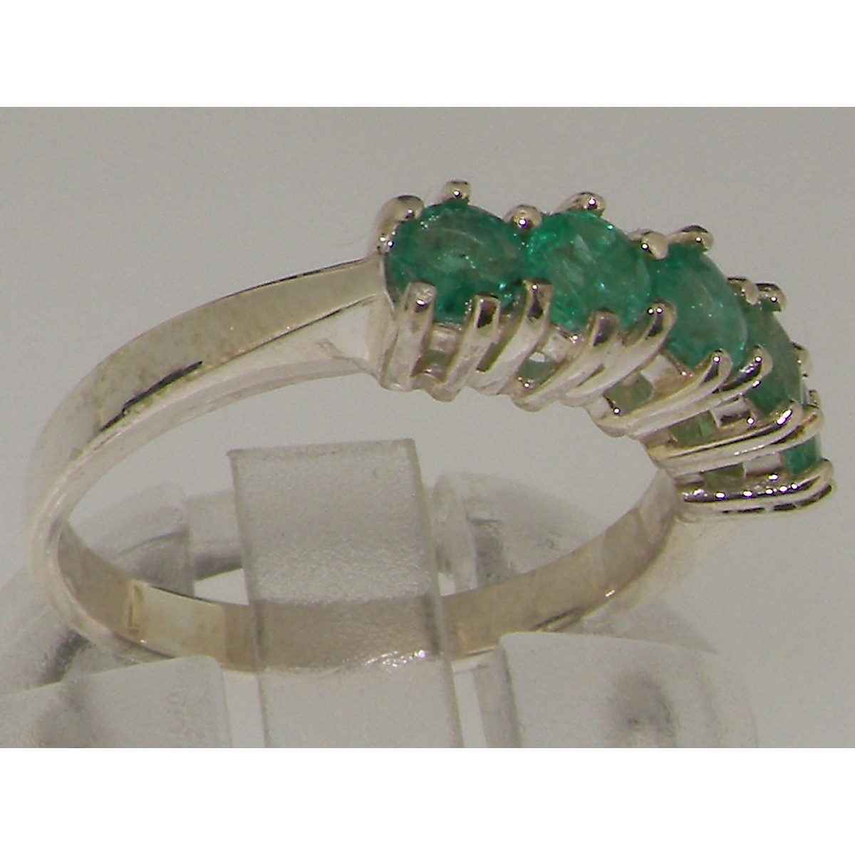 925 Sterling Silver Real Genuine Emerald Womens Eternity Engagement Ring - Size 6