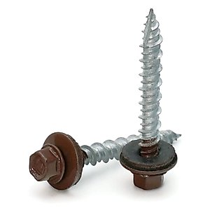 Hex Washer Head Hi-Lo Thread Mechanical Galvanized Roofing Screws Brown Finish - #10 x 1-1/2" Qty 100