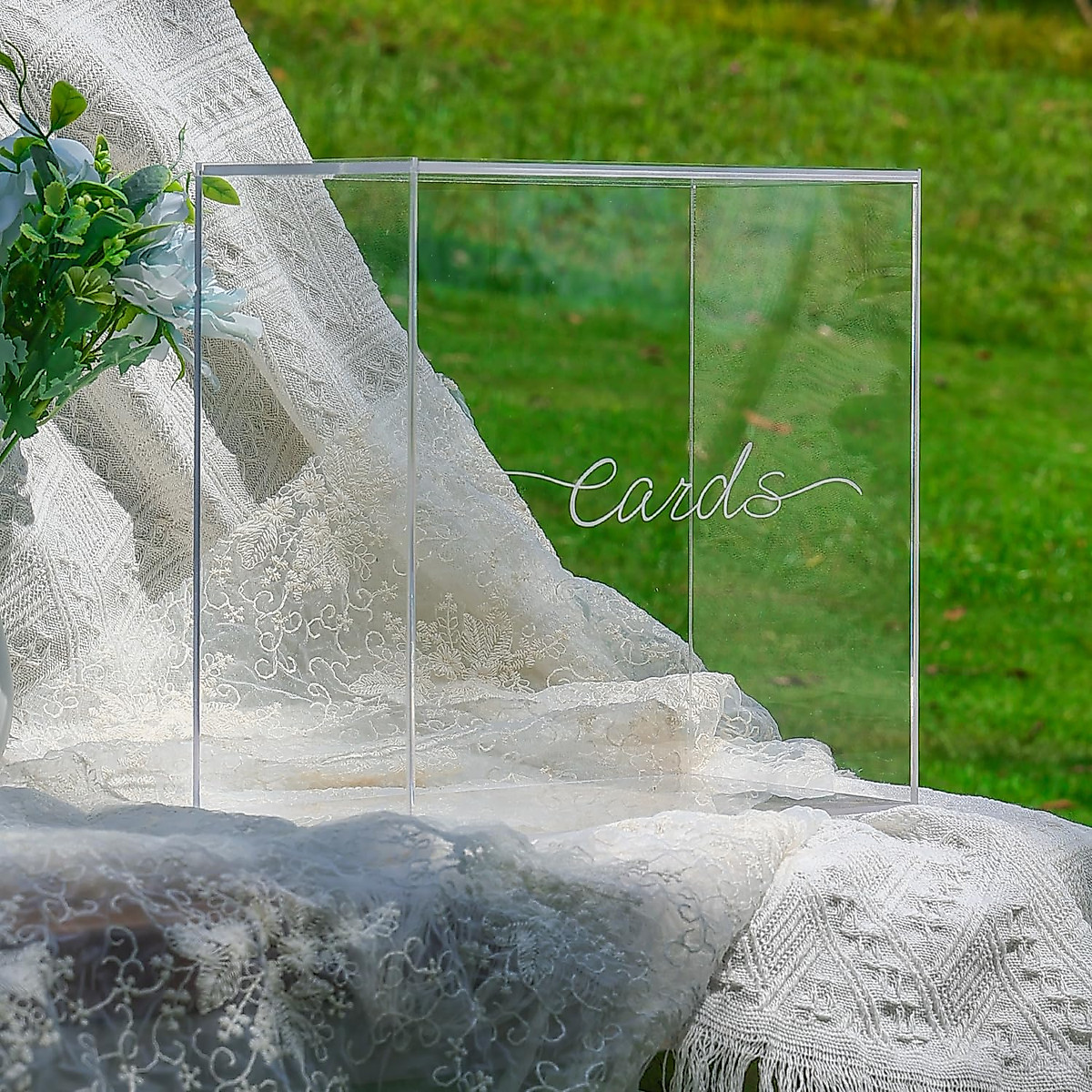 TINYFUTURE Acrylic Card Box with Light & Slot for Envelopes. 10"x10"x6" Thick Gift Box, Perfect for Reception Decoration Fundraiser Money Box Election Ballot Graduation Keepsake Party Favor