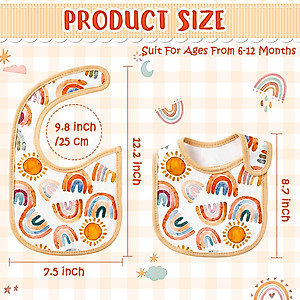 2ooya 7Pcs Cotton Waterproof Baby Bibs Adjustable Hook Loop Closure Baby Bib with Rainbow Pattern Unisex Newborn Baby Food Bib for Drooling Feeding Eating Teething Keepsake Gift for Baby, 6-12 Months