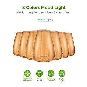 InnoGear Essential Oil Diffuser with Oils, 100ml Aromatherapy Diffuser with 6 Essential Oils Set, Aroma Cool Mist Humidifier Gift Set, Yellow Wood Grain