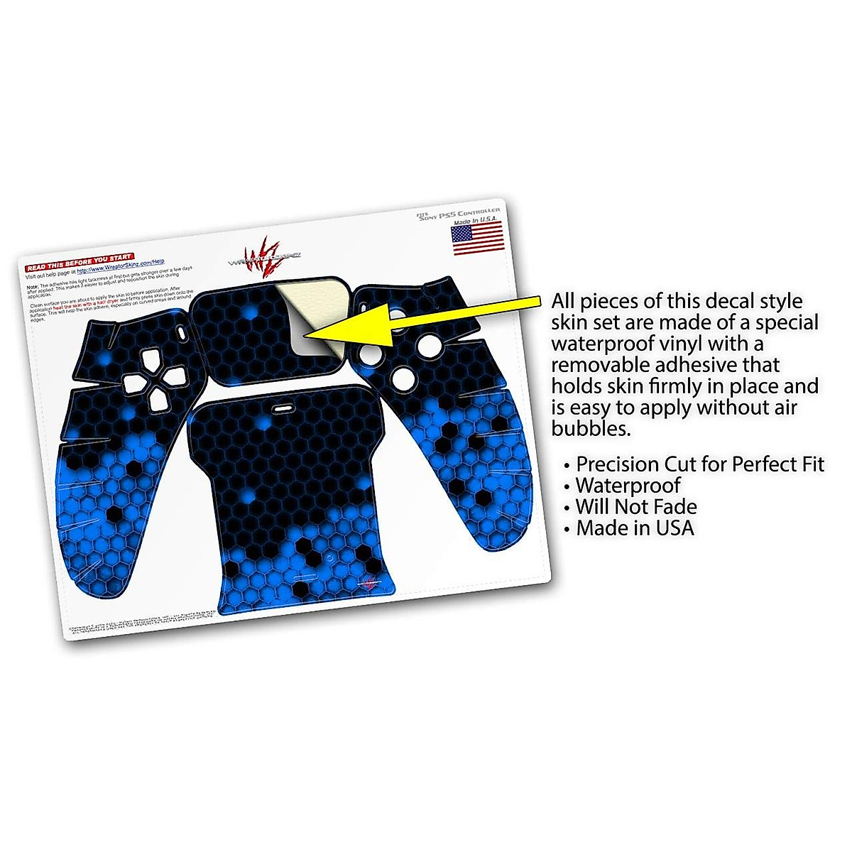WraptorSkinz Skin Wrap compatible with Sony PS5 DualSense Controller HEX Blue (CONTROLLER NOT INCLUDED)