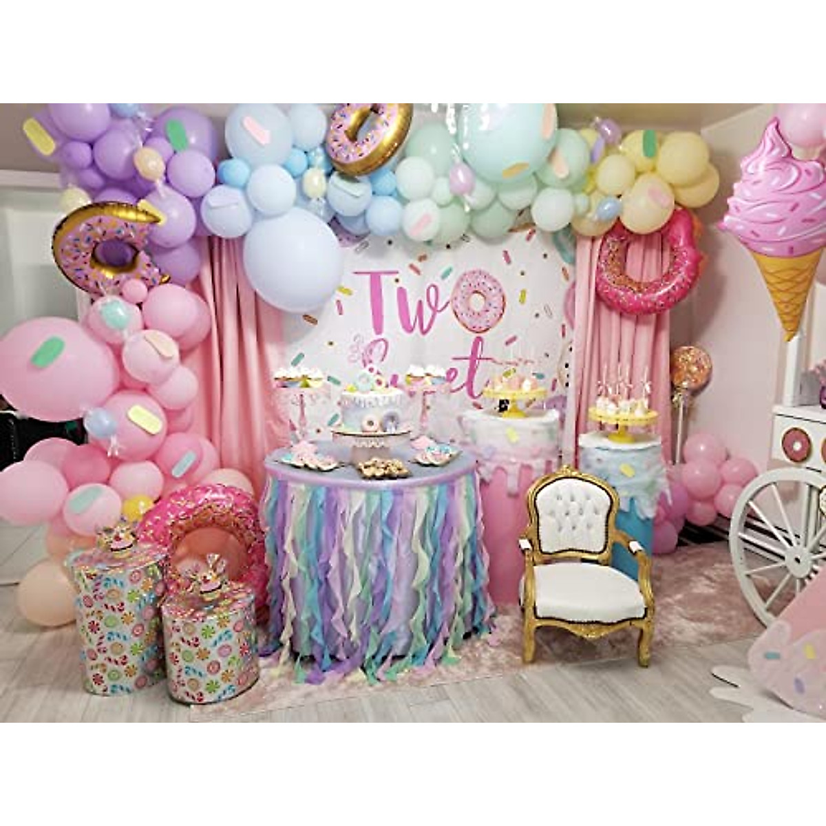 Avezano Two Sweet Donut Birthday Backdrop Sweet Donut Second Birthday Party Background 7x5ft Vinyl Sprinkles Donut Themed Birthday Party Decorations Backdrops for Girls