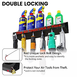 UNITEDPOWER Pneumatic Tool Holder Lockable/Aerosol Rack Combo, Wall Mounted Spray Can Bottle Holder, Air tool organizer, for Garage and Workspace, 5 Cans and 6 slots