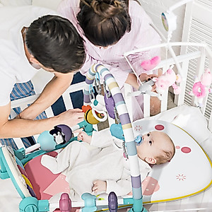 Jovow Baby Gym with Kick and Play Piano,Baby Play Mat Tummy Time Baby Activity Gym Mat with 5 Infant Learning Sensory for Baby, Music and Lights Boy or Girl Gifts for Newborn (Green)