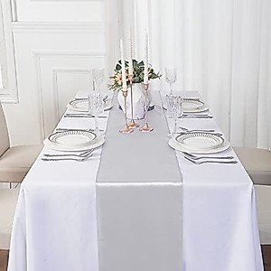 flohar 12Pack Table Runner 12 x 108 Inches Satin Silk Table Runner for Wedding, Birthday Party, Banquets, Graduations Decoration, fit Rectange and Round Table-Silver