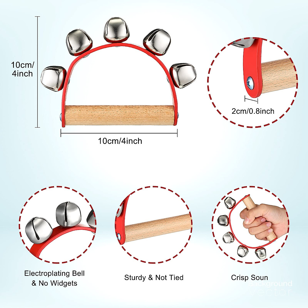 3 Pieces Tambourine Maracas Set Bells Wooden Hand Sleigh Bells Tambourine Bell Shaking Bell Rattle Musical Instrument Toys for Teenagers