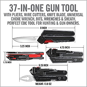 Real Avid Gun Tool Max, 37-in-1 Multitool for Gunsmithing, Includes Pliers, Wire Cutters, Knife Blade, Universal Choke Wrench, Bits, Wrenches & Sheath, Perfect EDC Tool for Hunting & Gun Owners black