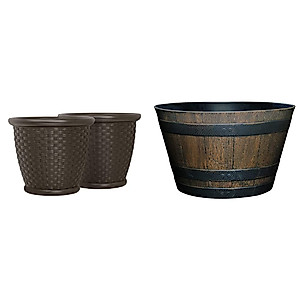 Suncast 22" Sonora Resin Wicker Planter Contemporary Lightweight Flower Pot for Indoor and Outdoor Use, Home, Yard, or Garden, Set of 2, Java