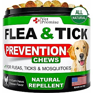 Flea and Tick Prevention for Dogs Chewables - Natural Dog Flea and Tick Treatment - Flea and Tick Chews for Dogs - Oral Flea Pills for Dogs Supplement - All Breeds and Ages - Made in USA