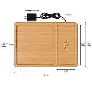 [PJ Collection] Bamboo Organizer Valet Tray with Wireless Charging, Desk and Night Stand Organizer, 2 in 1, 15W Charging Station，Wireless Charging Station