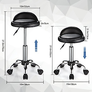 FNZIR Swivel Rolling Stool with Wheels Height Adjustable Stool Drafting Chair with Low Back Black