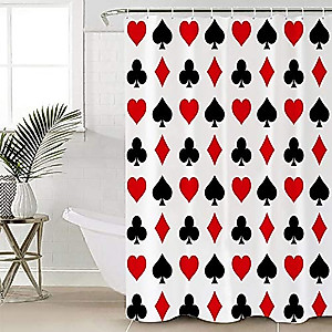 BestLives 4 Pcs Shower Curtain Sets with Rugs Poker Game Themed Non-Slip Soft Toilet Lid Cover for Bathroom Las Vegas Theme Casino Bathroom Sets with Bath Mat and 12 Hooks