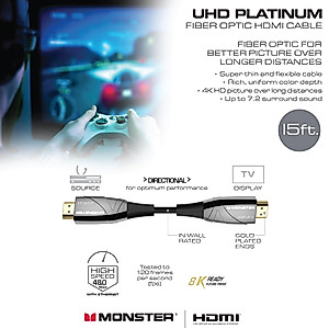 Monster, Inc. HDMI700HD4M Ultra HD High Speed HDMI Cable, Platinum, 15 feet
