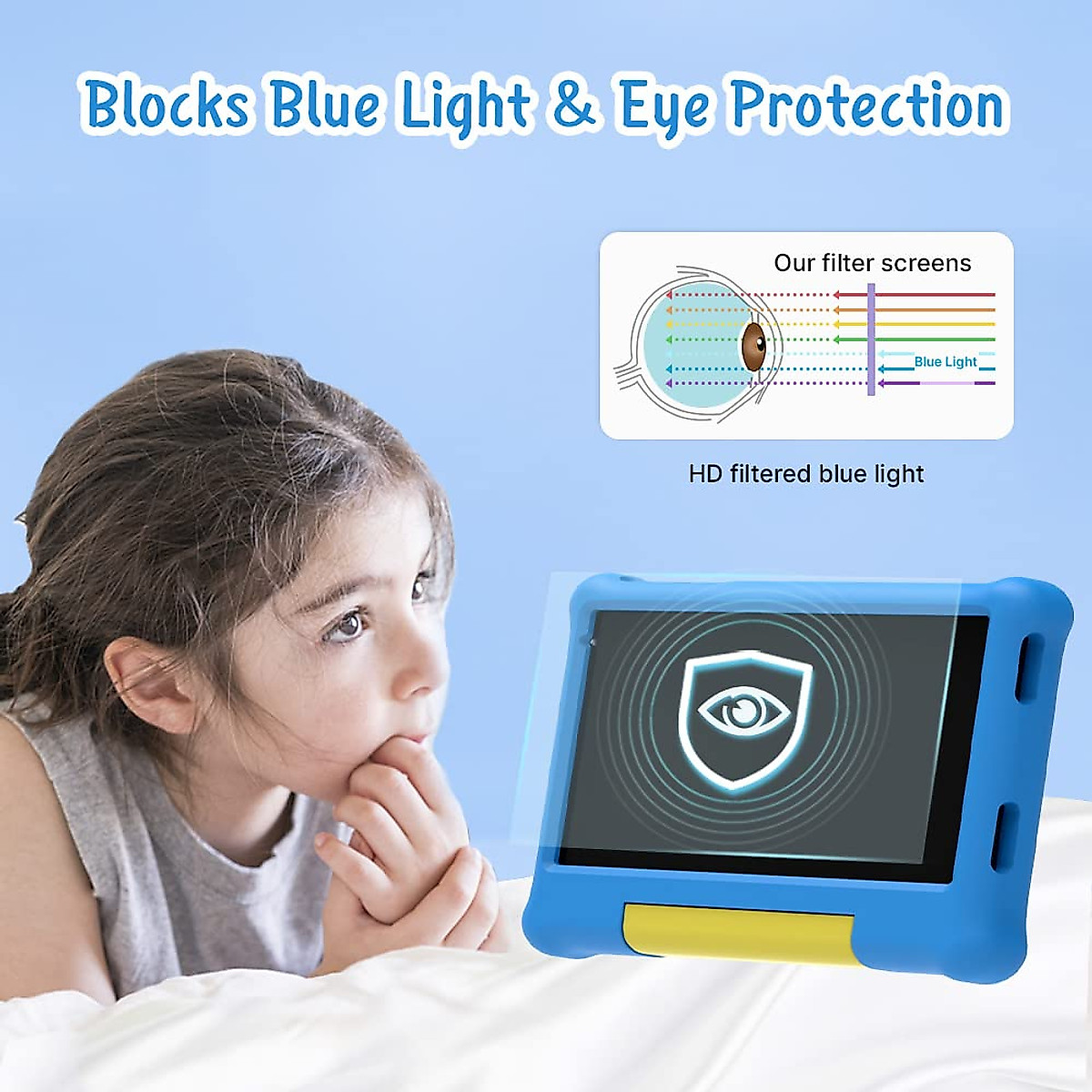 ApoloSign Kids Tablet, 7-inch Android 13 Tablet for Kids, 32GB ROM with WiFi, Bluetooth, Educational Apps, Parental Control, Dual Cameras, Shockproof Case(Blue)