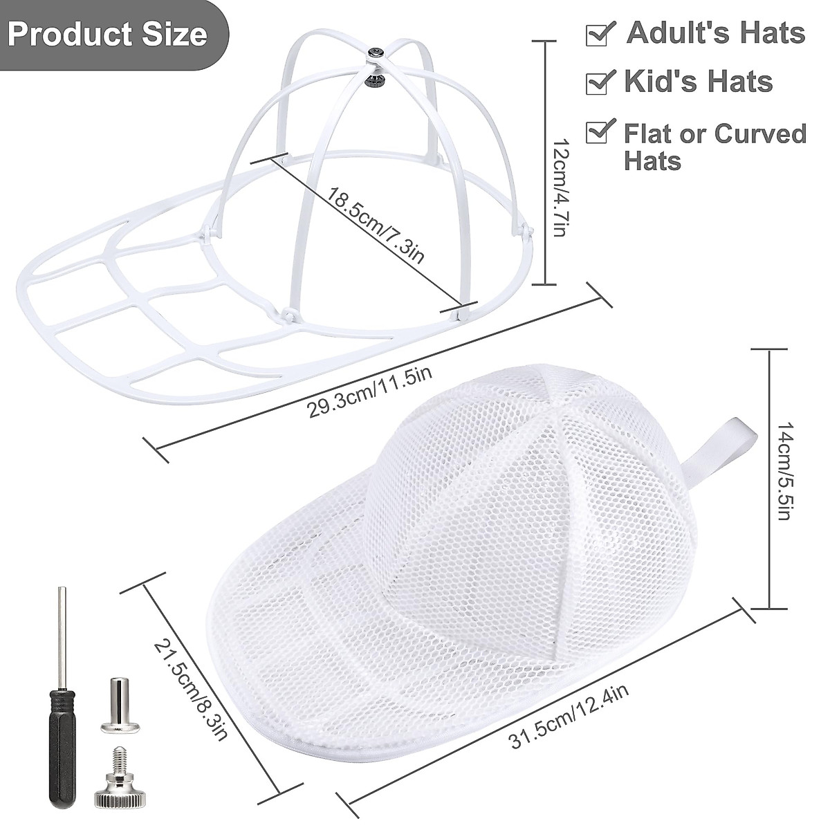 MAGTSMEI Hat Washer for Baseball Caps, 1Pack Hat Cleaner for Baseball Caps, Hat Storage Hat Holder cage for Dishwasher, Foldable Washing Hat Rack Protector Organizer for Flat & Curved Hats