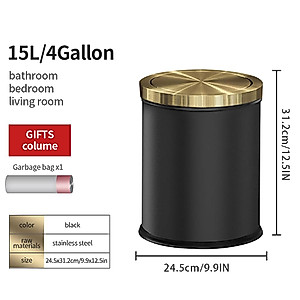 LEASYLIFE Bathroom Garbage can with lid, Trash Can with Flipping Lid, 4gallon,Garbage cans for Kitchen，Living Room. Metallic Gold (Black)
