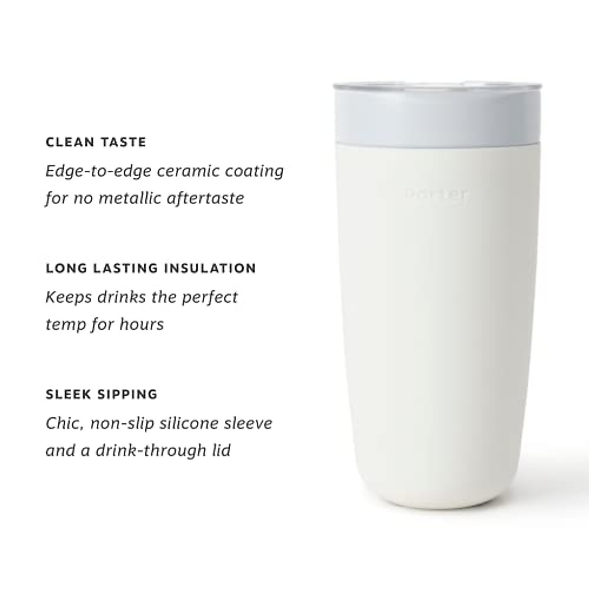 W&P Porter Insulated Tumbler 20 oz | No Metallic Aftertaste Ceramic Coated for Water, Coffee, & Tea | Wide Mouth Vacuum Insulated | Dishwasher Safe, Cream