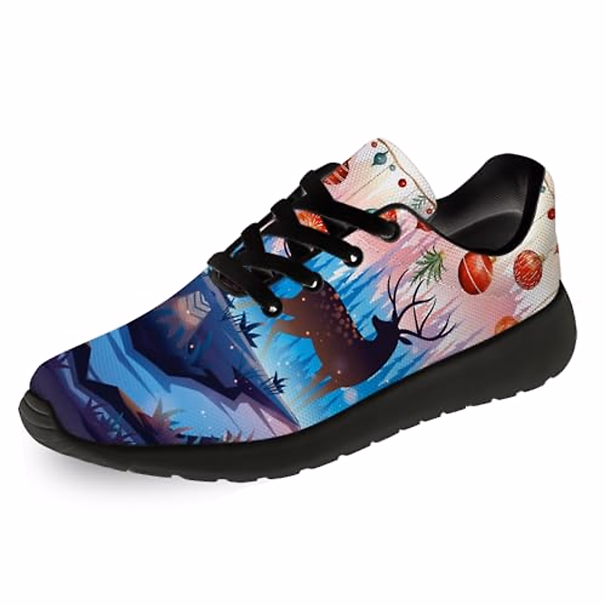 Womens Mens Deer Shoes Running Shoes Tennis Walking Sneakers Reindeer Deer Animal Xmas Shoes Gifts for Women Men,Size 9 Men/10.5 Women Black