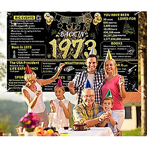 ArtAubrey Black Gold 51th Birthday Party Banner, 51th Birthday Decorations for Women Men, Back in 1973 Backdrop Party Supplies, 51 Year Old Photography Background