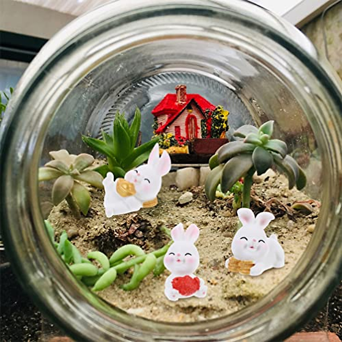 DECHOUS 10pcs Small Landscape Ornaments Zodiac Rabbit Figurine Zodiac Bunny Figurines Easter Bunny Figurines Car Dashboard Ornament Fairy Decor Rabbit Year Decors Animal Display Resin