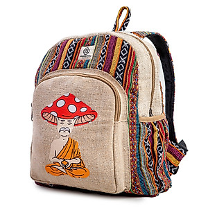 Freakmandu Collections Mushroom Head Hemp Backpack Bag - Eco Friendly Unique Unisex Rustic Durable