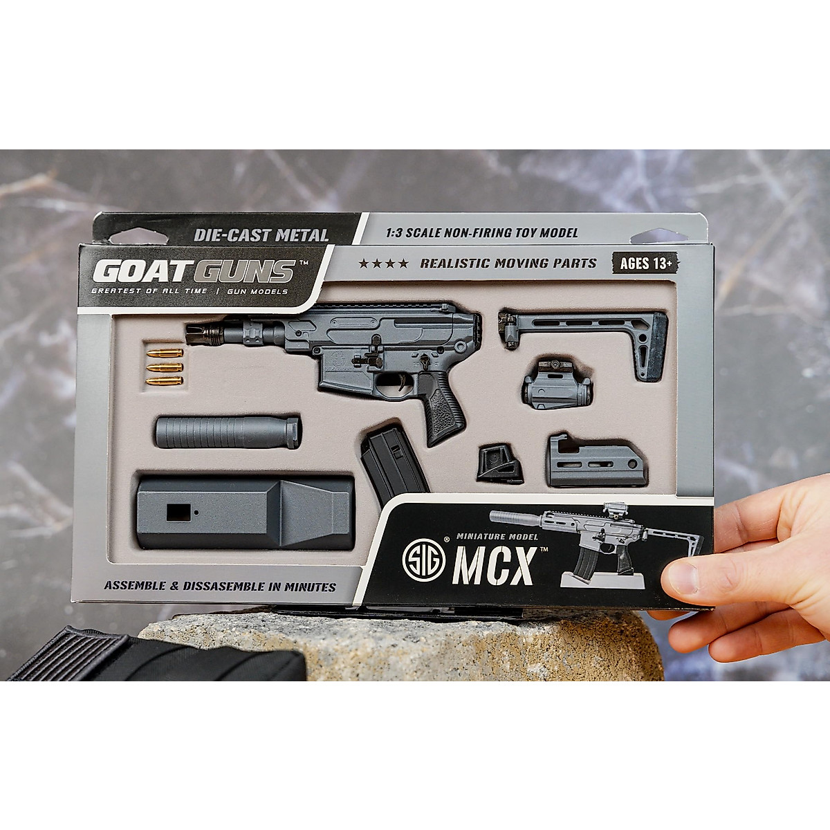 GoatGuns Miniature SIG MCX Model Grey | 1:3 Scale Die Cast Metal Build Kit