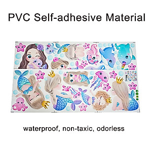 Pinenjoy Cute Mermaid Princess Wall Decal Cartoon Marine Life with Little Bubble Wall Stickers 42x42inch Removable Self-Adhesive Vinyl Wall Clings for Children's Bedroom Nursery Door Decorarion