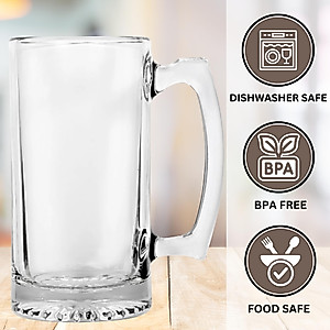 BCS Clear Glass Sports Mugs with Handles 26.5 oz for Beer Beverages Water Cocktails Coffee Drinking Glasses Cups Home Kitchen Dining Cafe Bar Restaurant Party Favor Tableware Glassware Gift Set of 4